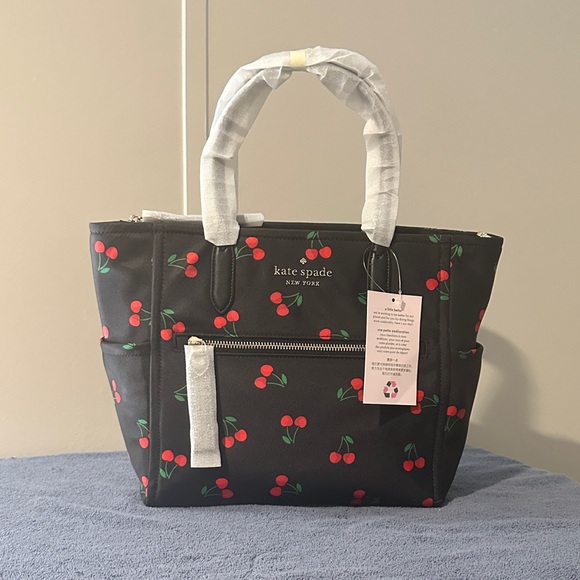 kate spade | Bags | Kate Spade Cherry Print Black Tote | Poshmark